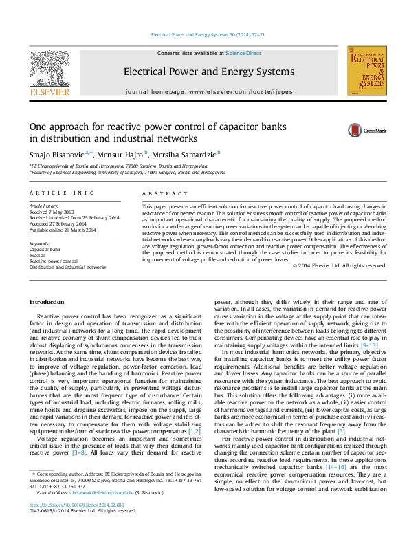 (PDF) One approach for reactive power control of capacitor banks in distribution and industrial ...