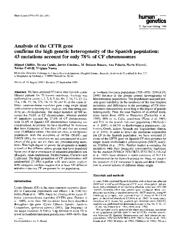 (PDF) Analysis of the CFTR gene confirms the high genetic heterogeneity ...