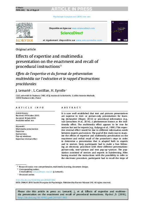 (PDF) Effects of expertise and multimedia presentation on the enactment ...