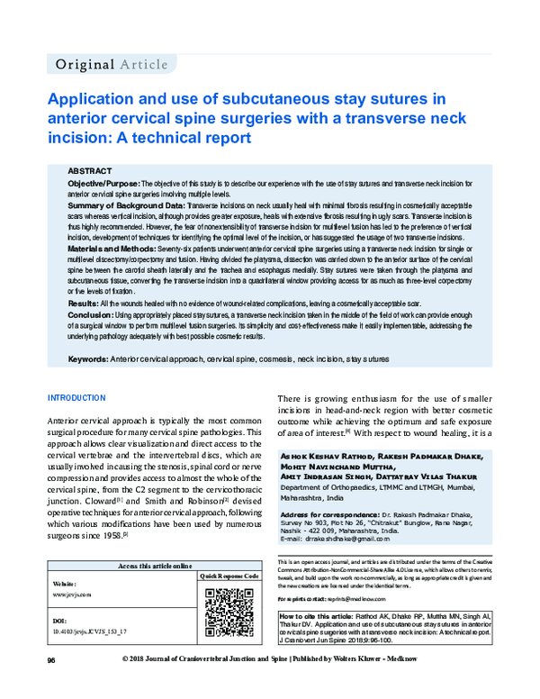 (PDF) Application and use of subcutaneous stay sutures in anterior ...