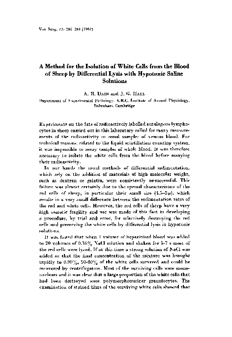 (PDF) A Method for the Isolation of White Cells from the Blood of Sheep ...