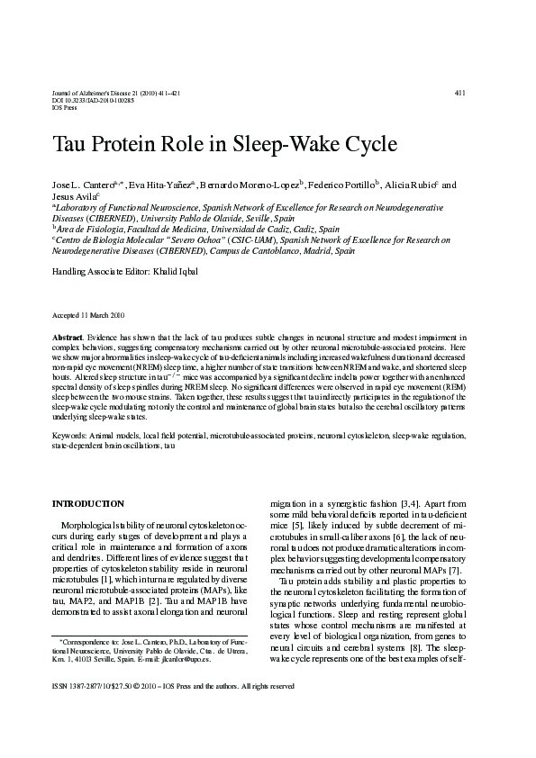 (PDF) Tau protein role in sleep-wake cycle
