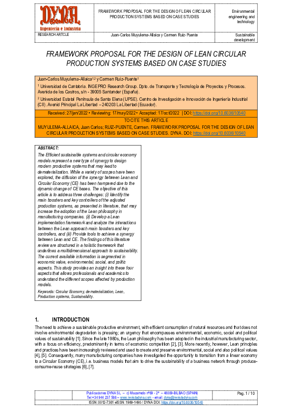 (PDF) Framework Proposal for the Design of Lean Circular Production Systems Based on Case Studies