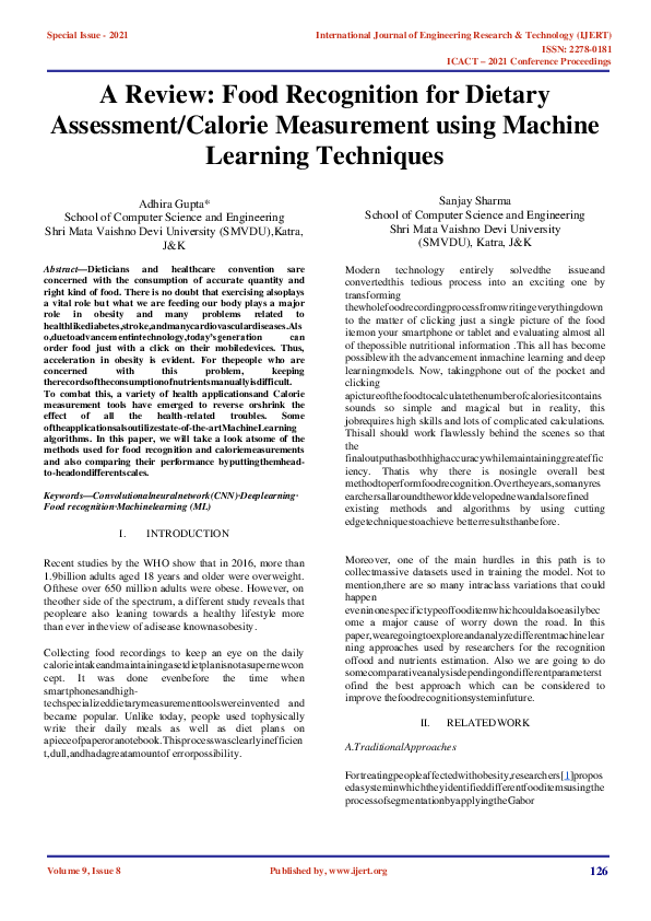 (PDF) A Review: Food Recognition for Dietary Assessment/Calorie ...