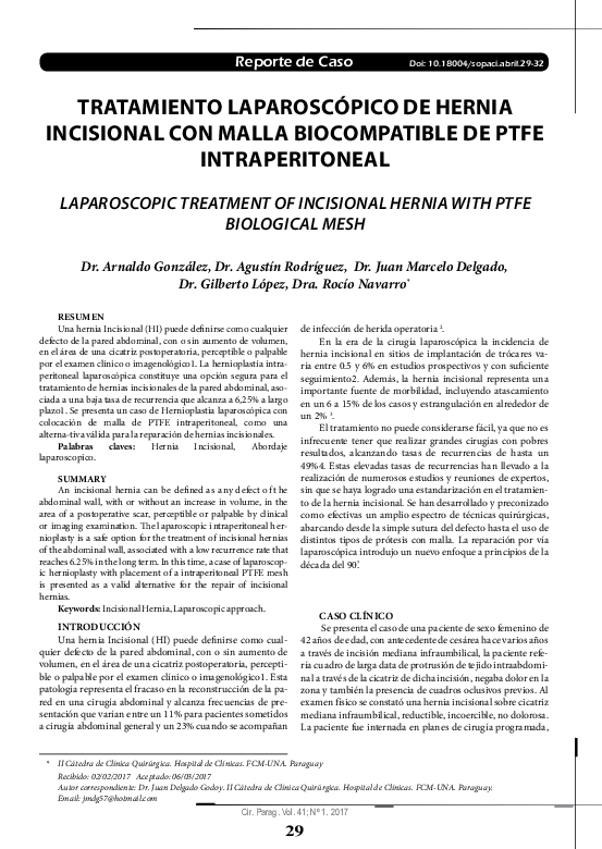 (PDF) Laparoscopic Treatment of Incisional Hernia with Ptfe Biological Mesh