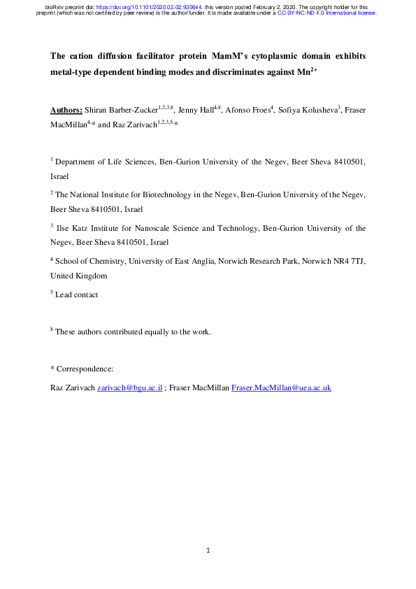 (PDF) The cation diffusion facilitator protein MamM’s cytoplasmic ... (PDF) The cation diffusion facilitator protein MamM’s cytoplasmic ...