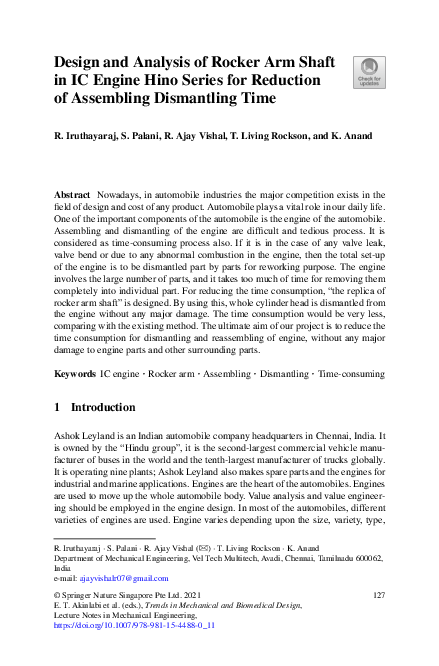 (PDF) Design and Analysis of Rocker Arm Shaft in IC Engine Hino Series for Reduction of ...