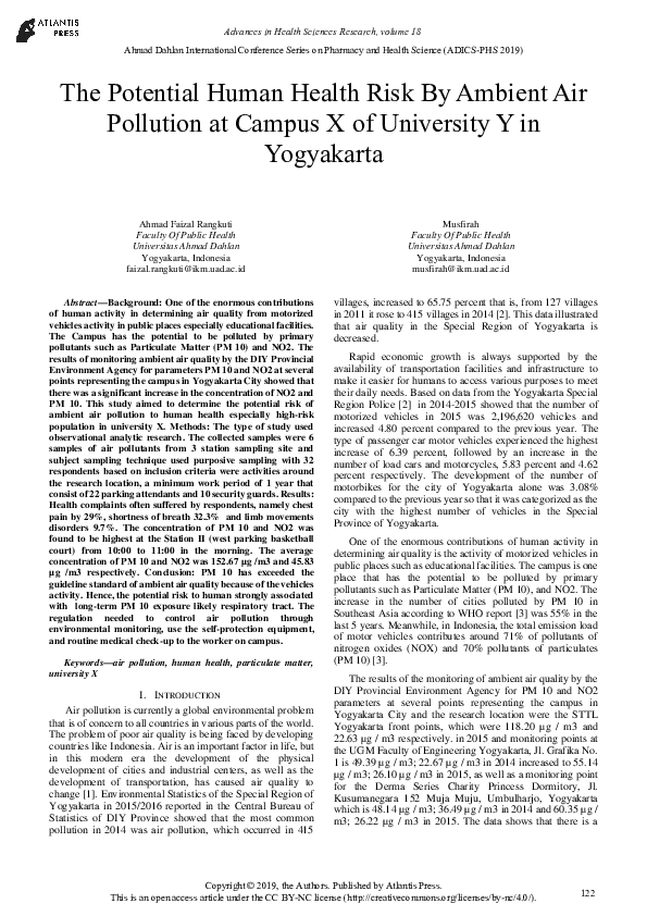 (PDF) The Potential Human Health Risk By Ambient Air Pollution at ...