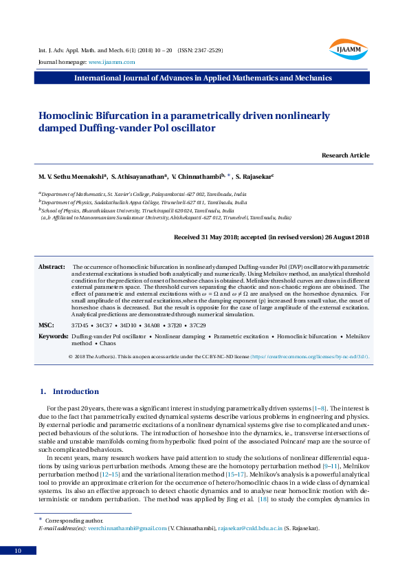 (PDF) Homoclinic Bifurcation in a parametrically driven nonlinearly damped Duffing-vander Pol ...