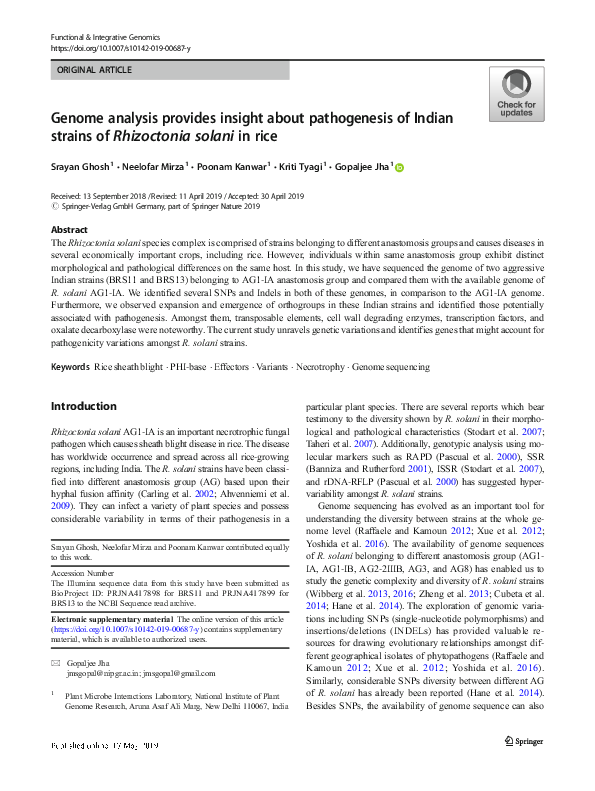 (PDF) Genome analysis provides insight about pathogenesis of Indian ...