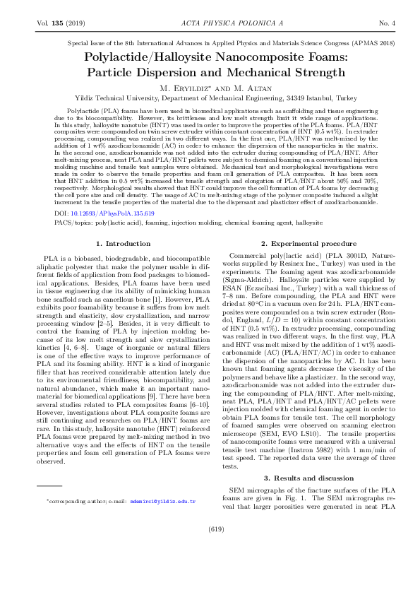 (PDF) Polylactide/Halloysite Nanocomposite Foams: Particle Dispersion and Mechanical Strength ...