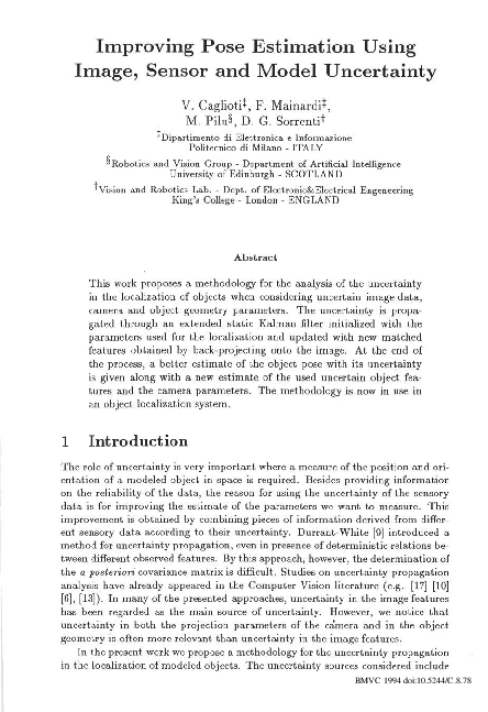 (PDF) Improving Pose Estimation Using Image, Sensor and Model Uncertainty