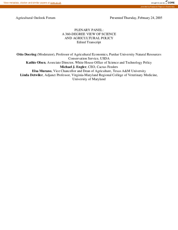 (PDF) Plenary Panel: A 360-DEGREE View of Science and Agricultural ...
