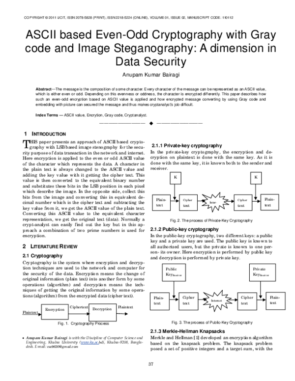 (PDF) ASCII based Even-Odd Cryptography with Gray code and Image Steganography: A dimension in ...