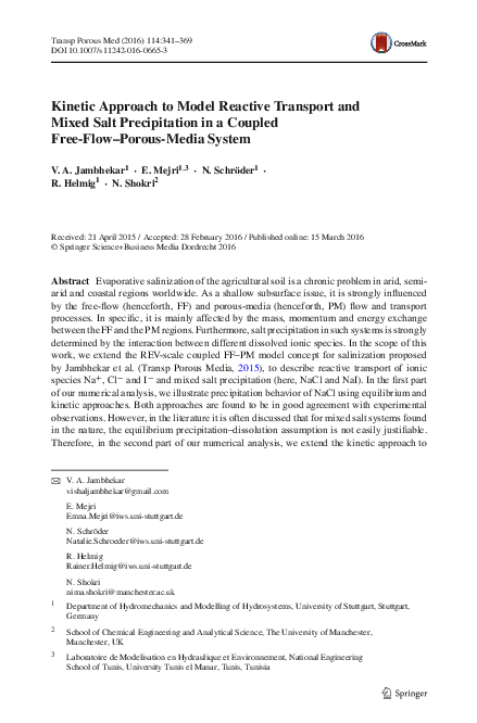 (PDF) Kinetic Approach to Model Reactive Transport and Mixed Salt Precipitation in a Coupled ...