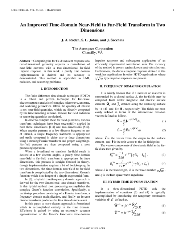 (PDF) An Improved Time-Domain Near-Field to Far-Field Transform in Two Dimensions | Jim Maloney ...