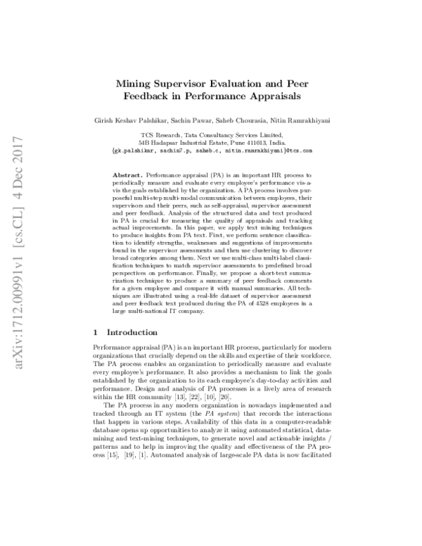 (PDF) Mining Supervisor Evaluation and Peer Feedback in Performance ...
