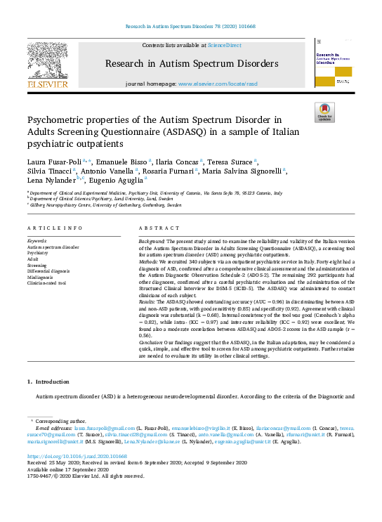 (PDF) Psychometric properties of the Autism Spectrum Disorder in Adults ...