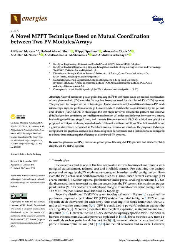 Pdf A Novel Mppt Technique Based On Mutual Coordination Between Two Pv Modulesarrays