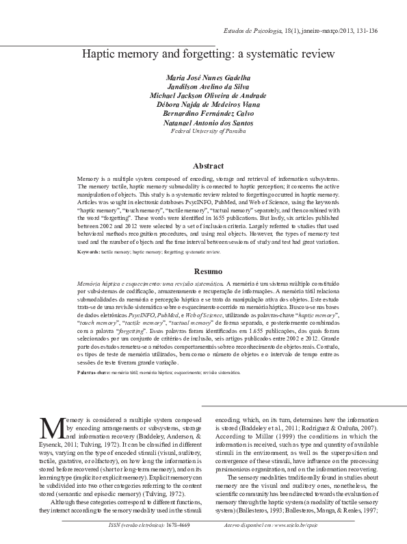 (PDF) Haptic memory and forgetting: a systematic review