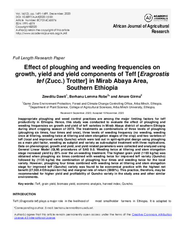 (PDF) Effect of ploughing and weeding frequencies on growth, yield and ...