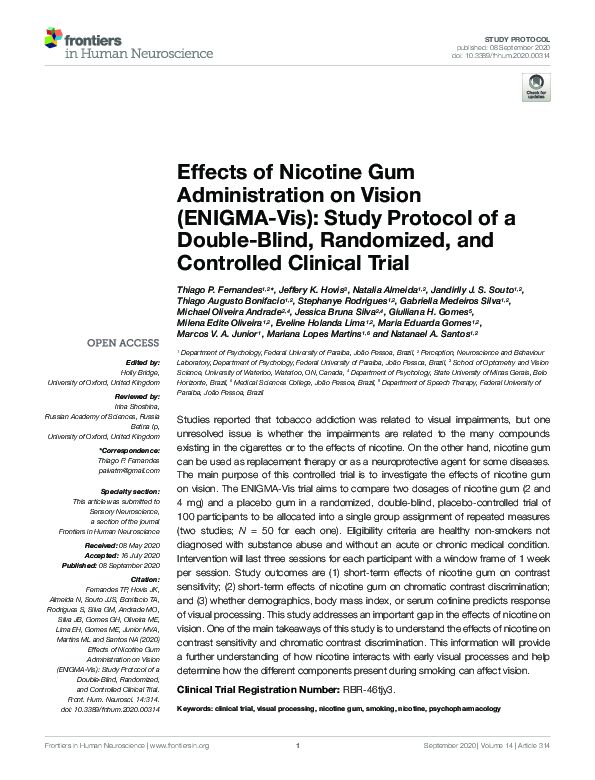 (PDF) Effects of Nicotine Gum Administration on Vision (ENIGMA-Vis): Study Protocol of a Double ...