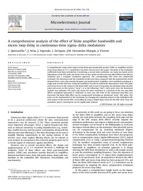 Pdf A Comprehensive Analysis Of The Effect Of Finite Amplifier Bandwidth And Excess Loop Delay