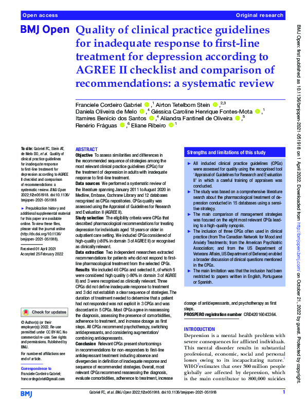 (PDF) Quality of clinical practice guidelines for inadequate response to first-line treatment ...