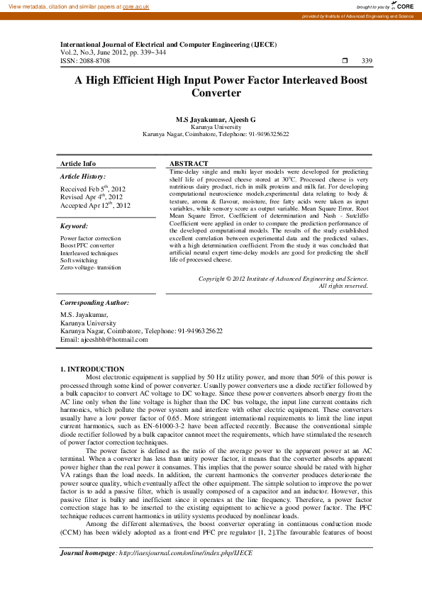 (PDF) A High Efficient High Input Power Factor Interleaved Boost Converter
