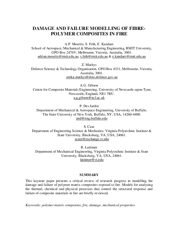 (PDF) Damage and Failure Modelling of Fibre-Polymer Composites in Fire