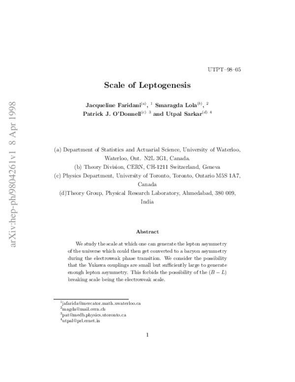 (PDF) Scale of leptogenesis