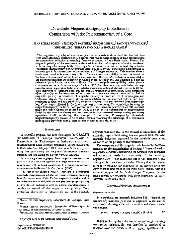 (PDF) Downhole magnetostratigraphy in sediments: Comparison with the paleomagnetism of a core