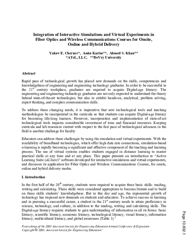 (PDF) Interactive Simulations in Fiber Optics & Wireless Curricula