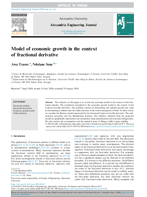 (PDF) Model of economic growth in the context of fractional derivative