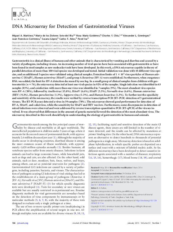 Pdf Dna Microarray For Detection Of Gastrointestinal Viruses