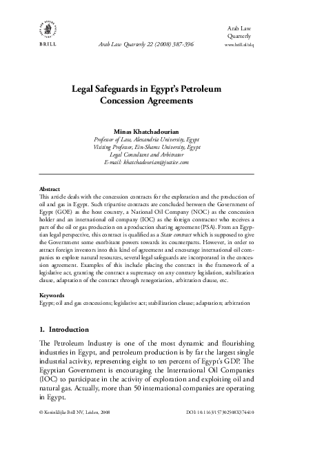 (PDF) Legal Safeguards in Egypt's Petroleum Concession Agreements