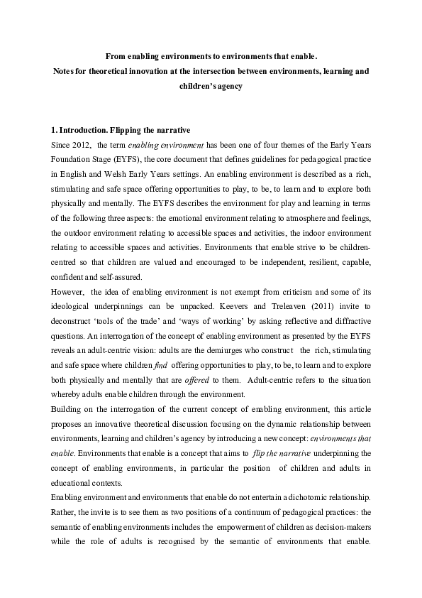 (PDF) From enabling environments to environments that enable: Notes for ...