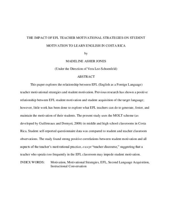 (PDF) The Impact of EFL Teacher Motivational Strategies on Student ...