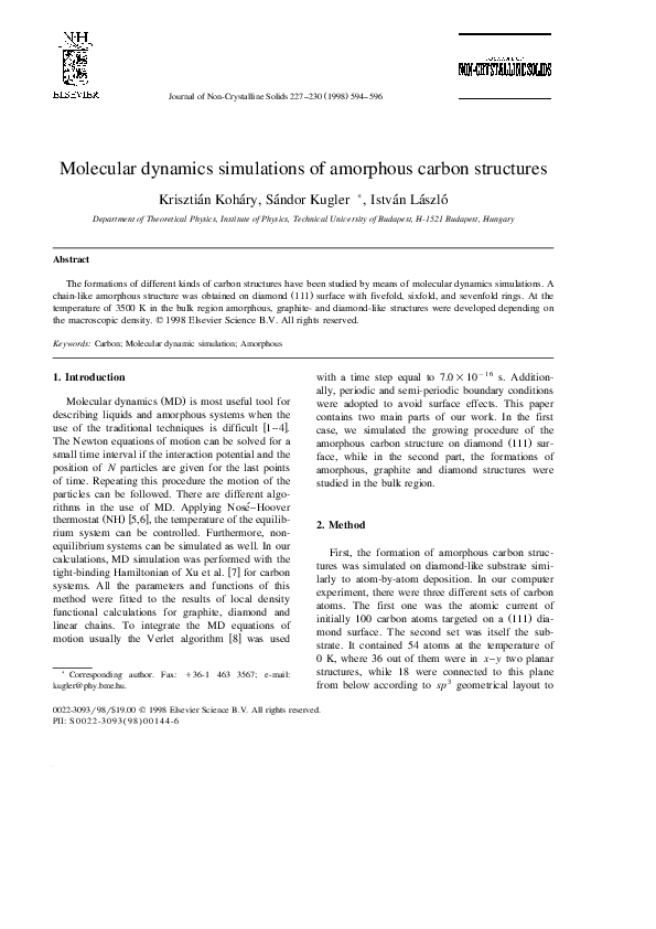 (PDF) Molecular dynamics simulations of amorphous carbon structures