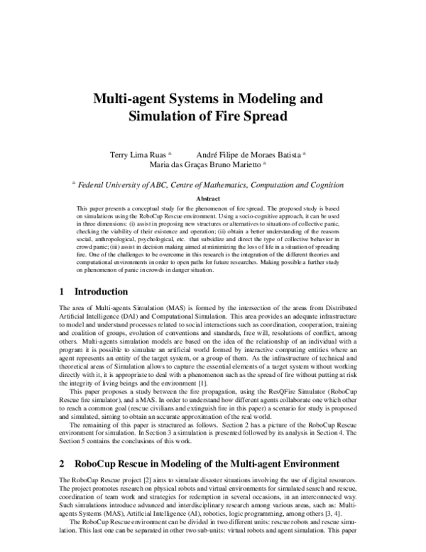 Pdf Multi Agent Systems In Modeling And Simulation Of Fire Spread