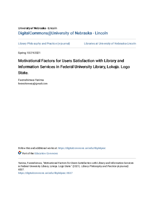 (PDF) Motivational Factors for Users Satisfaction with Library and Information Services in ...