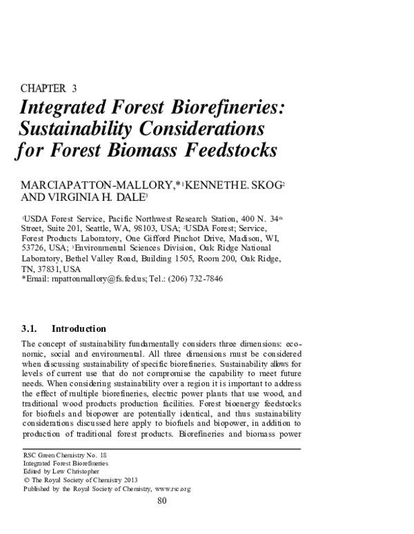 (PDF) CHAPTER 3. Integrated Forest Biorefineries: Sustainability ...