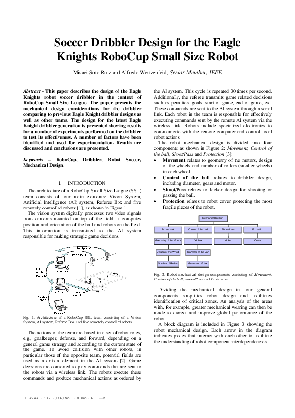 (PDF) Soccer Dribbler Design for the Eagle Knights RoboCup Small Size Robot