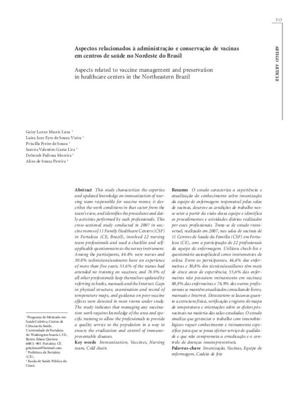 (PDF) Aspectos relacionados à administração e conservação de vacinas em ...