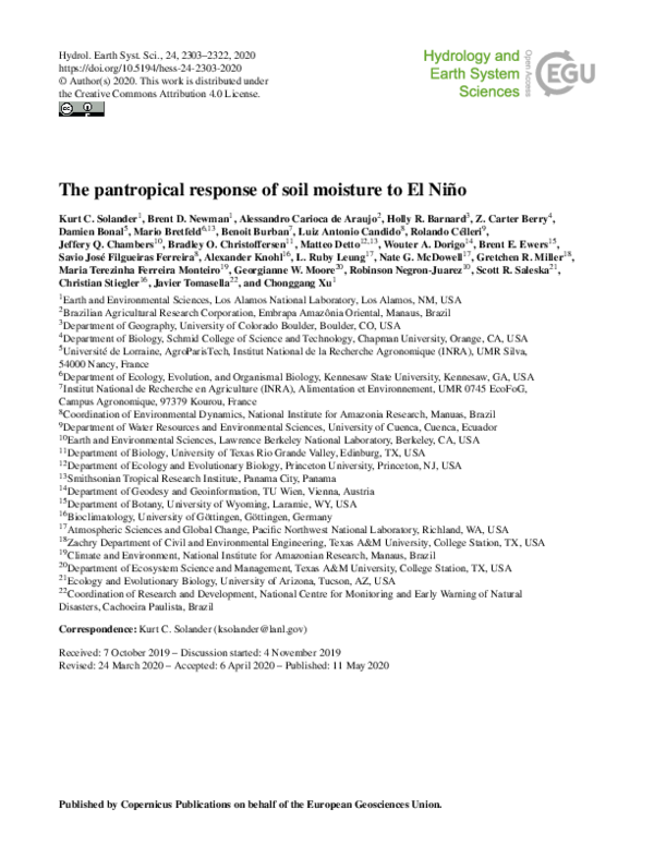 (PDF) The pan-tropical response of soil moisture to El Niño