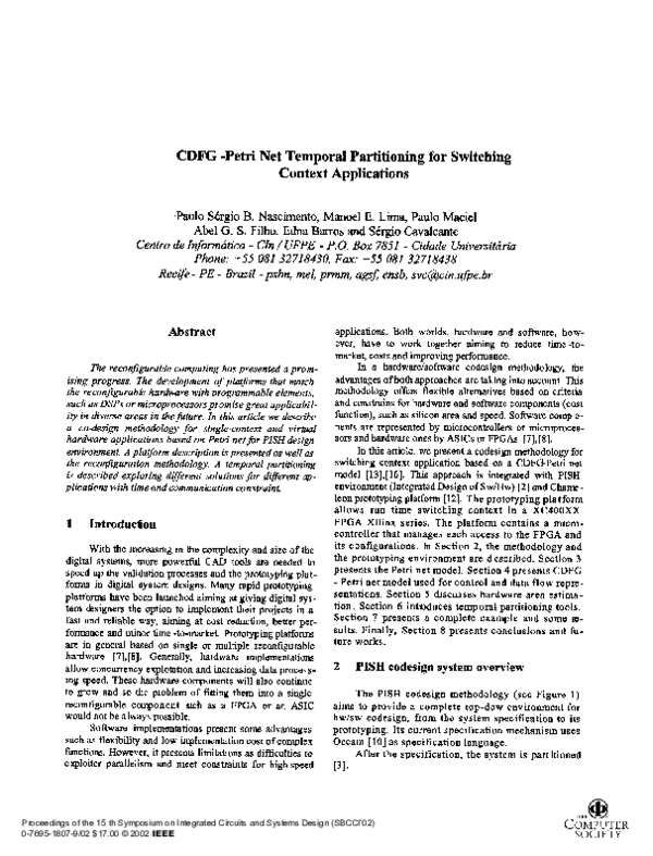 (PDF) CDFG-Petri net temporal partitioning for switching context applications