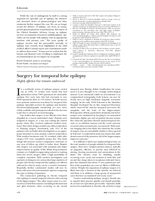 (PDF) Surgery for temporal lobe epilepsy