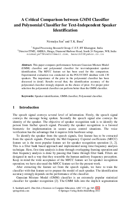 (PDF) A Critical Comparison between GMM Classifier and Polynomial Classifier for Text ...