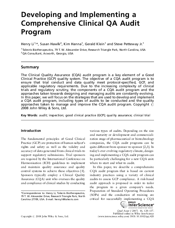 Pdf Developing And Implementing A Comprehensive Clinical Qa Audit Program