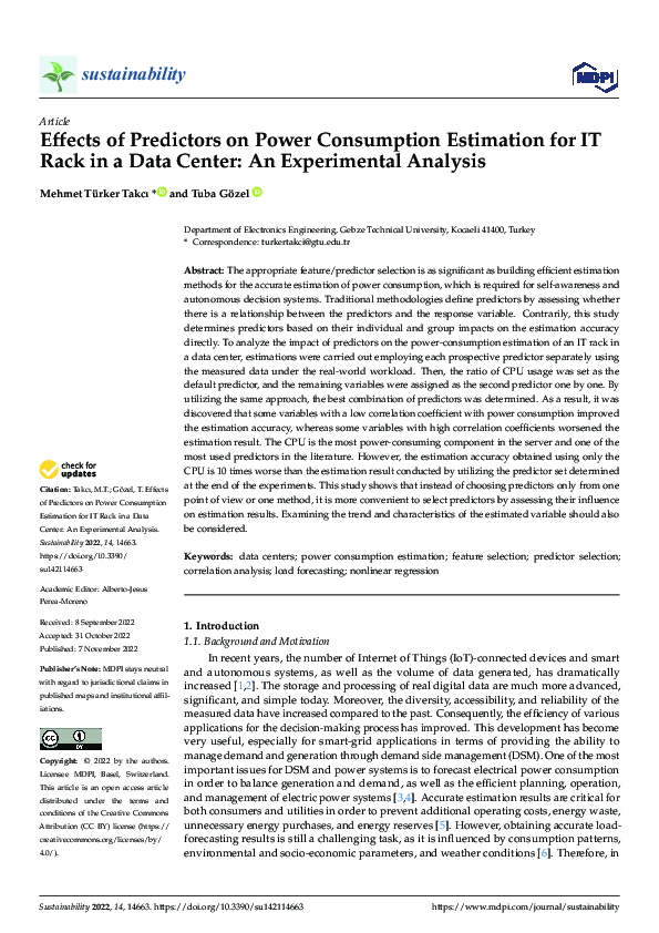 Pdf Effects Of Predictors On Power Consumption Estimation For It Rack In A Data Center An